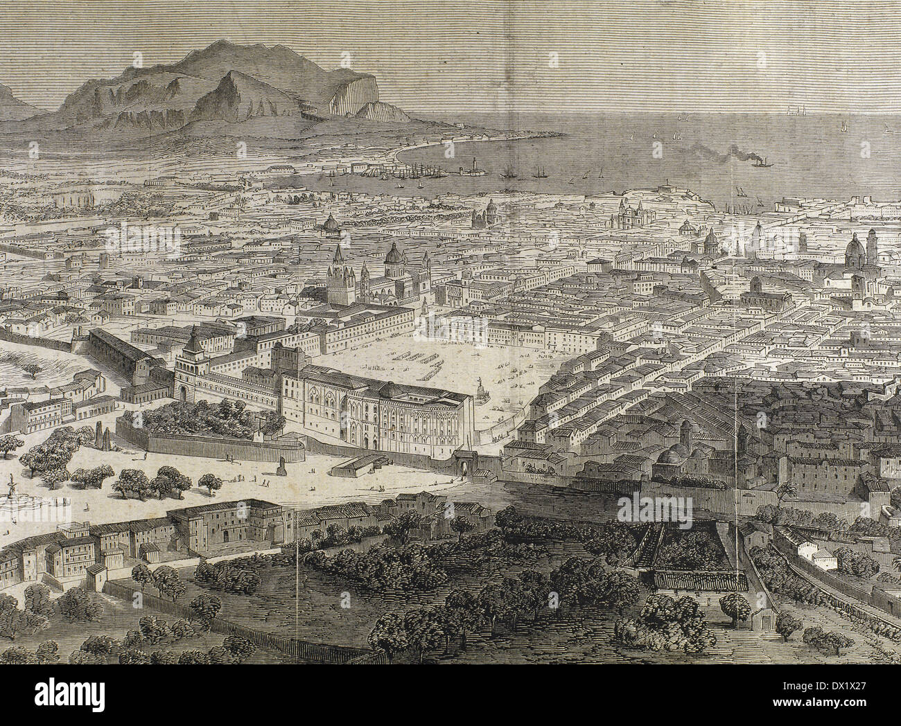 Italy. Palermo. Panorama of the city. Engraving by M. Guesdon in The ...