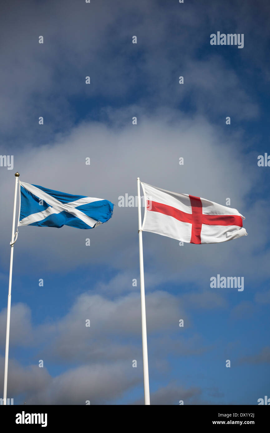 English and Scottish flags flying at the border between Scotland and ...