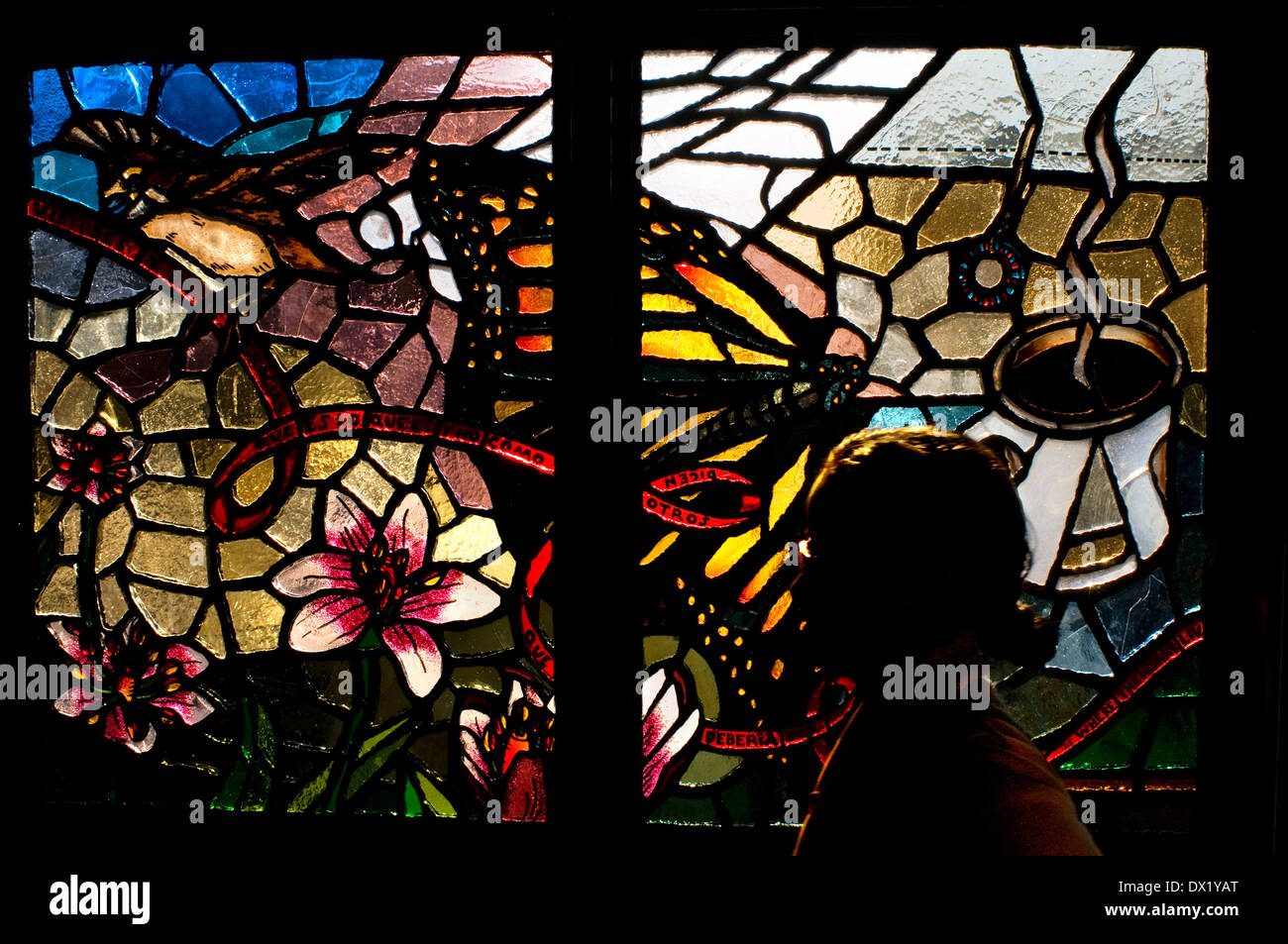 A stained glass window in one of the underground stations in the Bronx ...