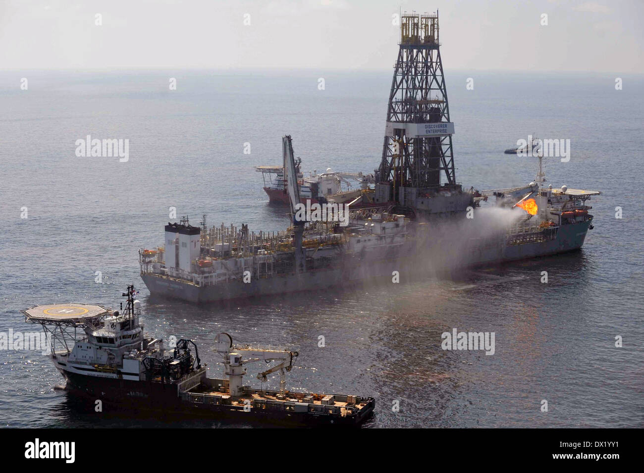 Oil skimming vessels operate around the site of the Deepwater Horizon ...