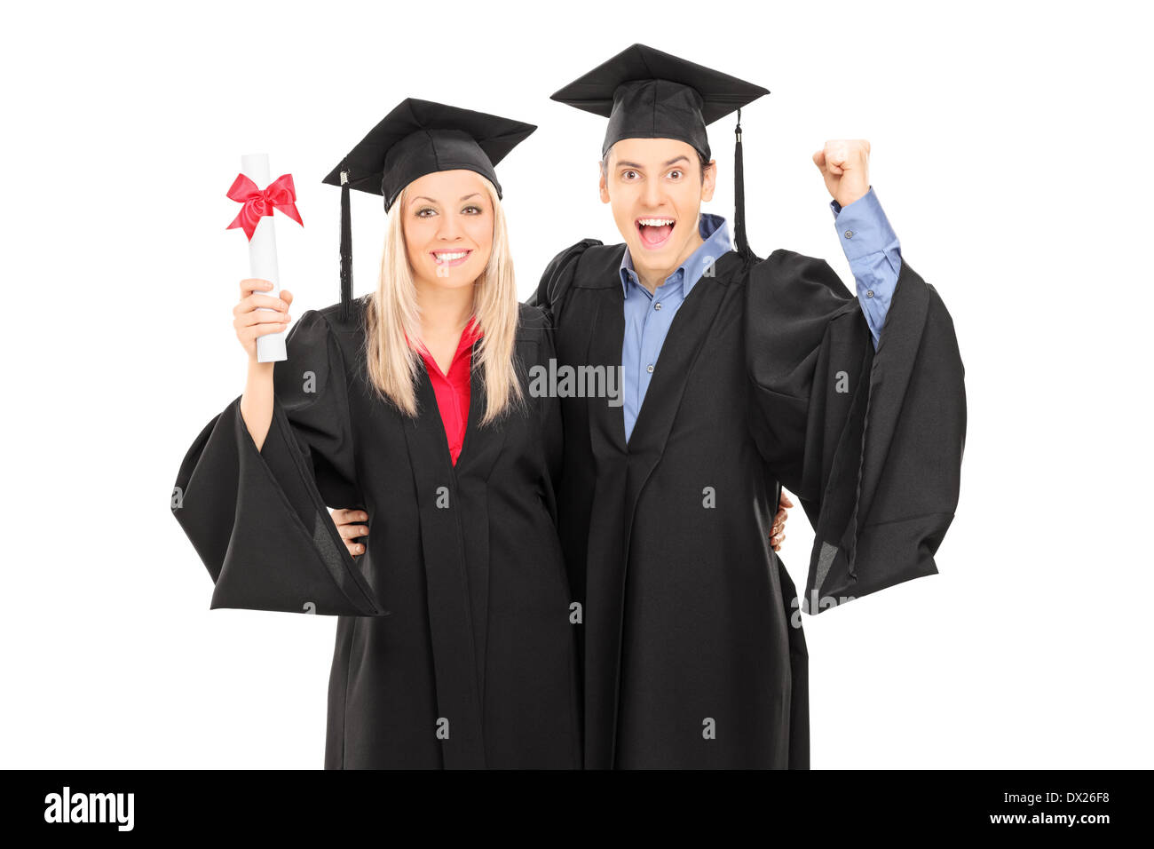 Male and female student celebrating their graduation Stock Photo - Alamy