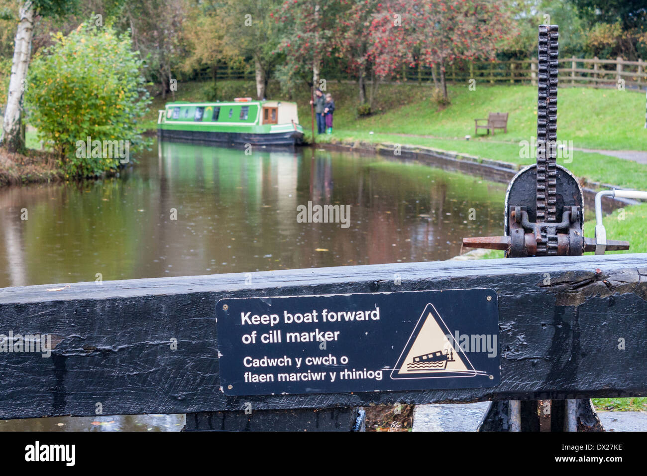 Cill marker sign on a lock balance beam. Monmouthshire and Brecon Canal ...