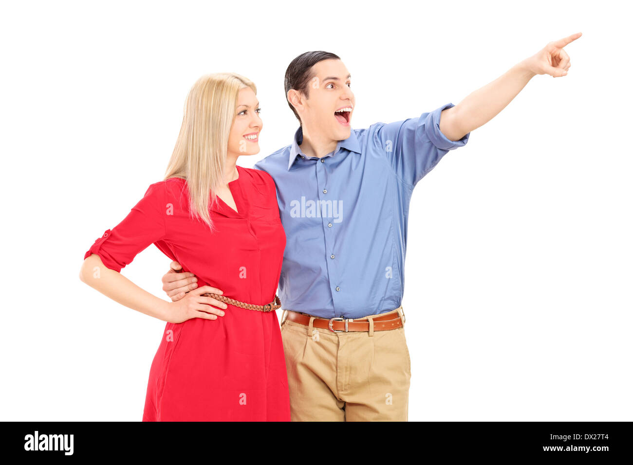 Man showing something to his girlfriend Stock Photo - Alamy