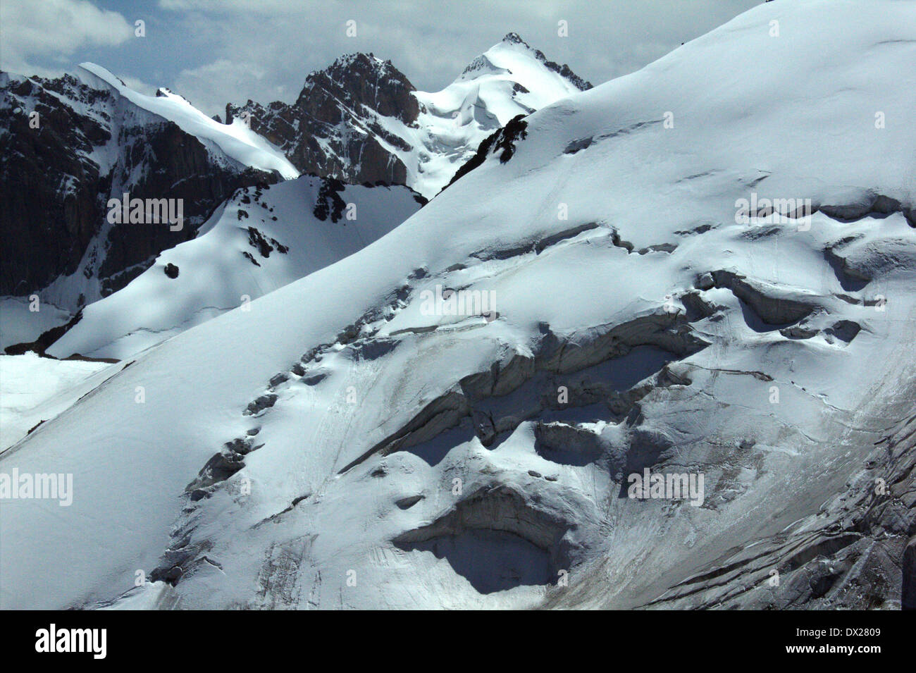 Hanging glacier, Ak-Shiryak massif, Tien-Shan, Kyrgyzstan Stock Photo ...