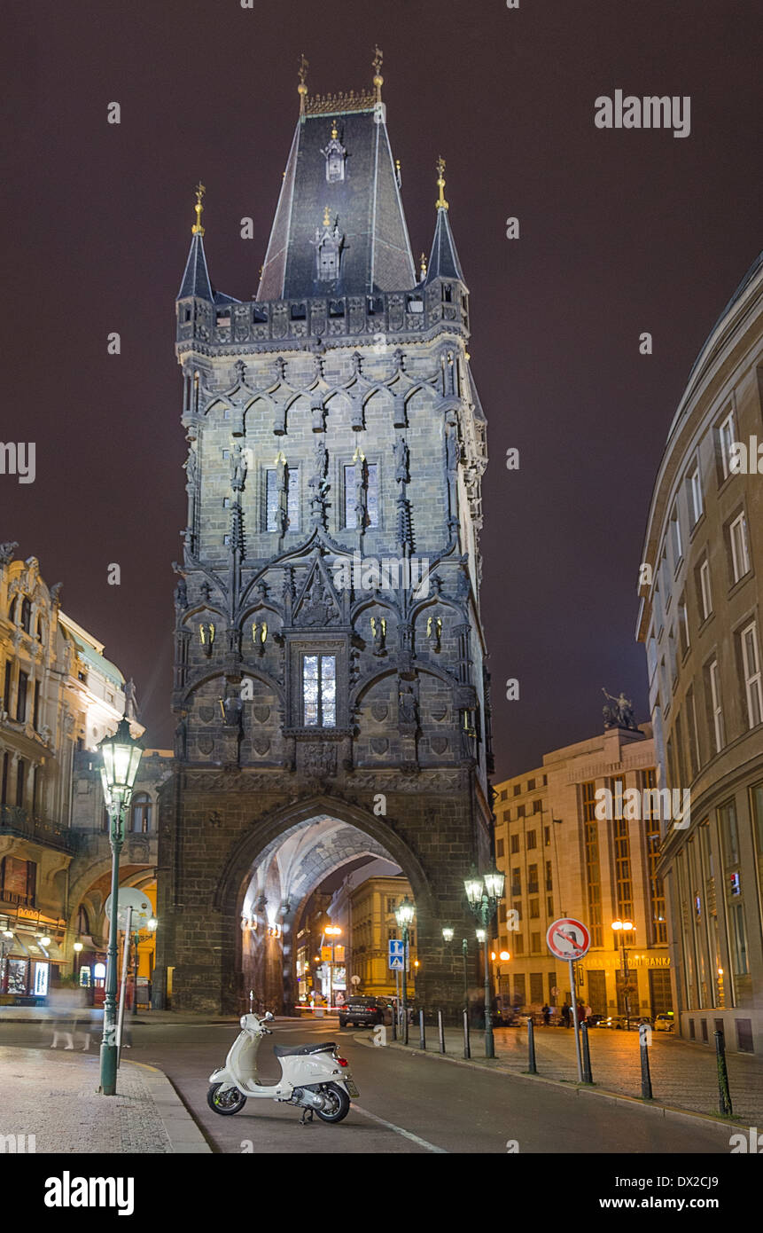 PRAGUE, CZECH REPUBLIC - SEP 03: Powder tower(gate) at evening on Sep 03, 2013 in Prague, Czech ...