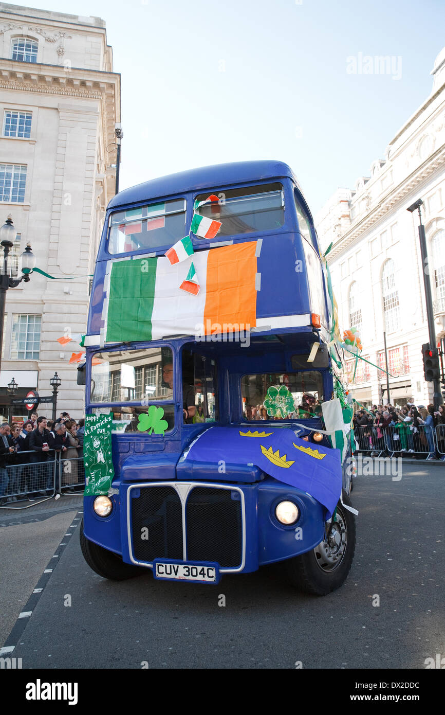 London,16th March 2014,A blue double decker bus took part in the St ...