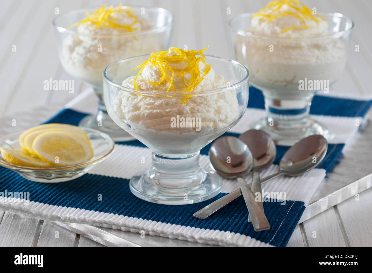 Lemon syllabub. Lemon posset. Traditional wine and cream dessert Stock ...