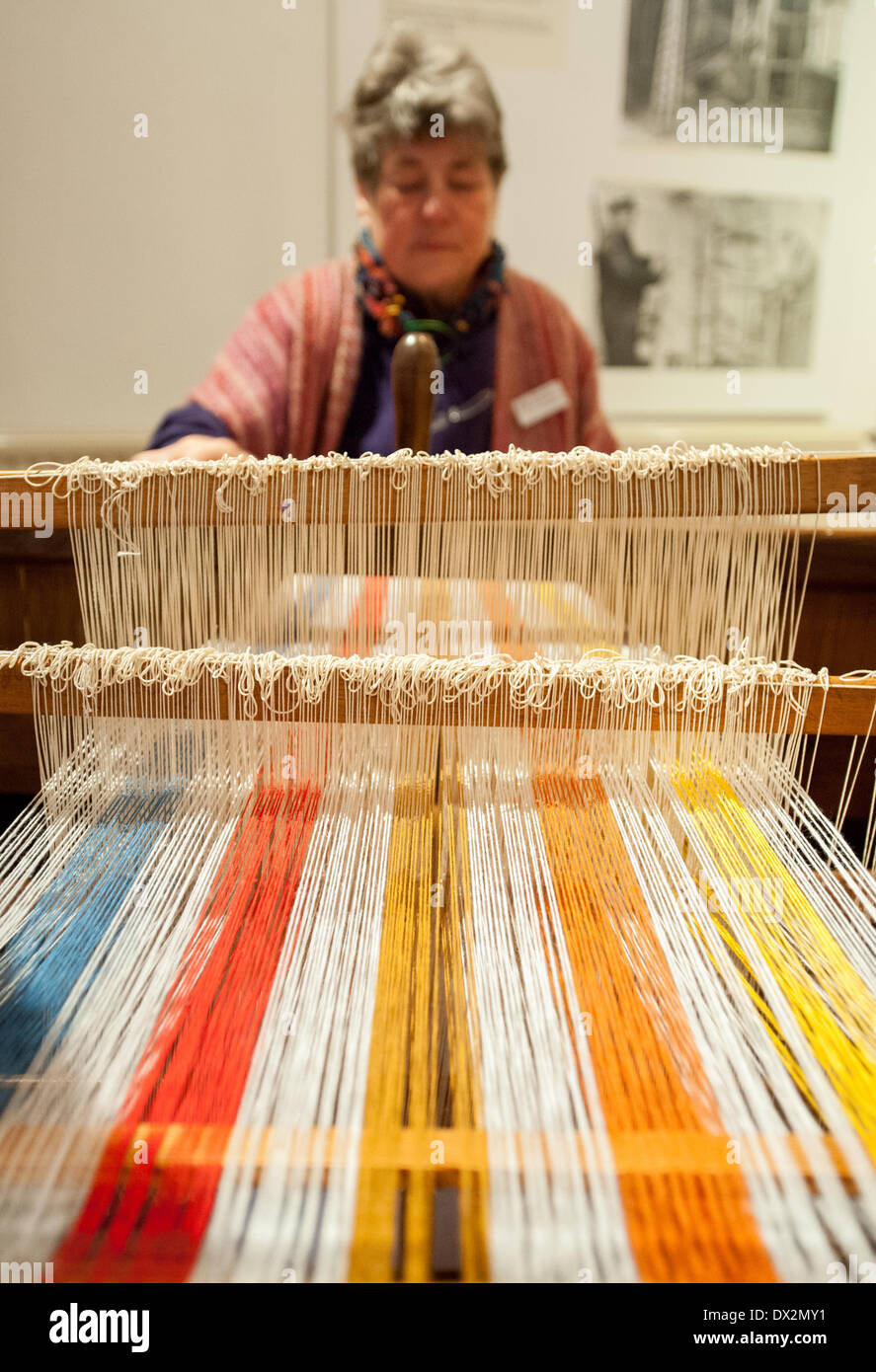 Weaver Uschi Schwierske works at a weaving loom from 1840 in the museum ...