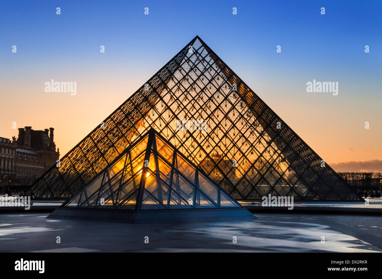 Louvre pyramid sunset hi-res stock photography and images - Alamy
