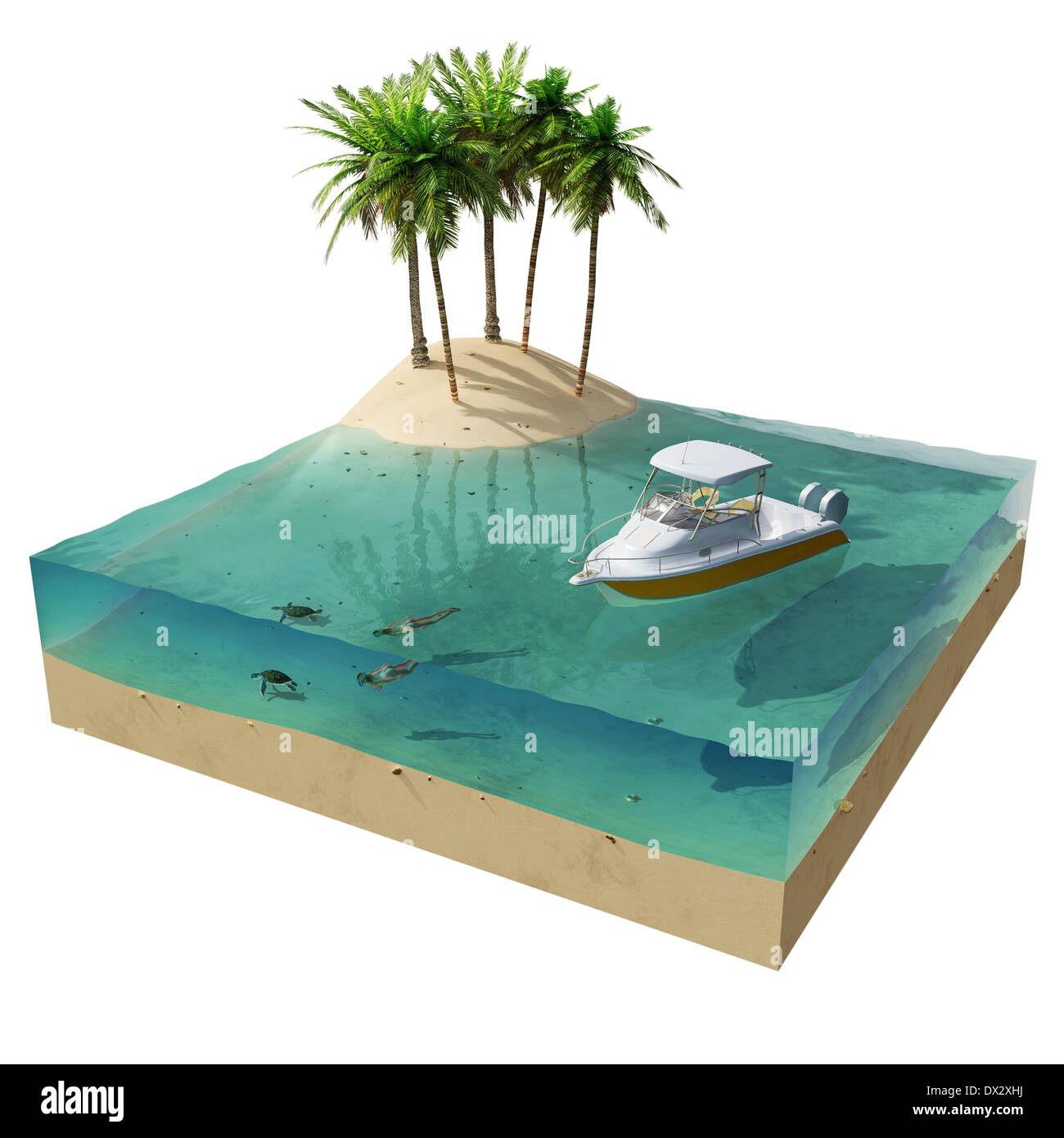 tropical island and boat Stock Photo - Alamy