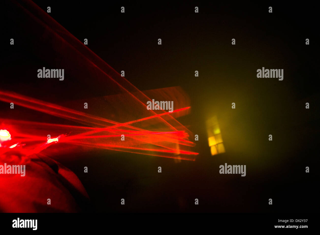 abstract laser light through smoke with window Stock Photo - Alamy