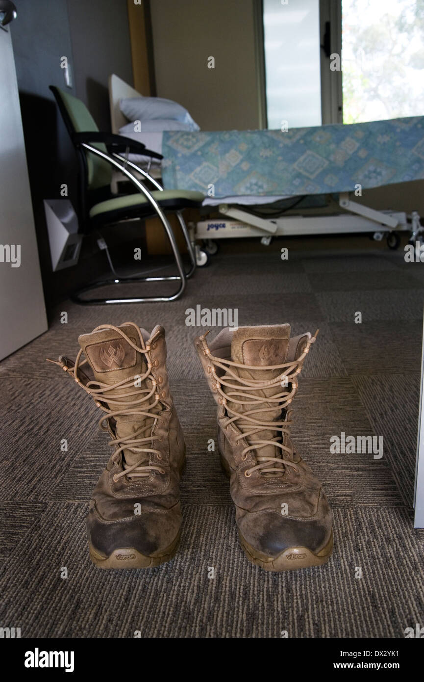 Army boots in hospital ward Stock Photo - Alamy