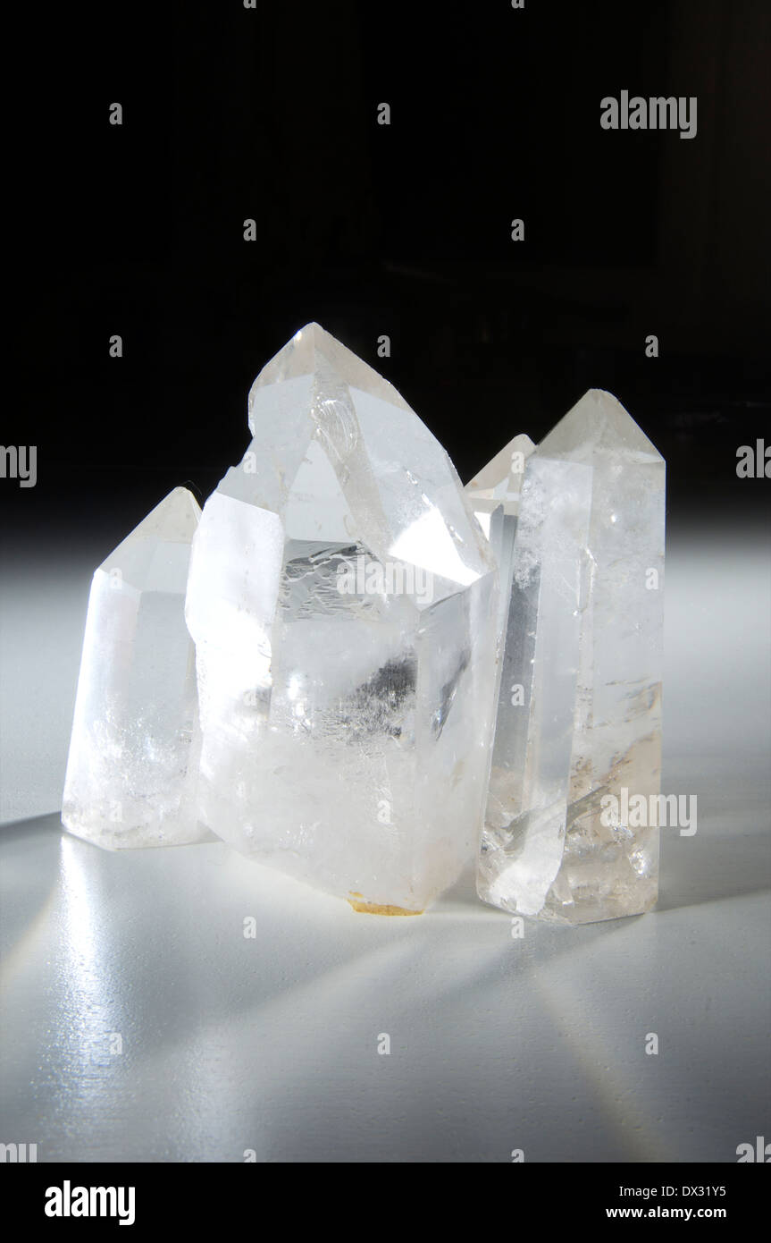 Different sizes of transparent quartz crystal together Stock Photo - Alamy
