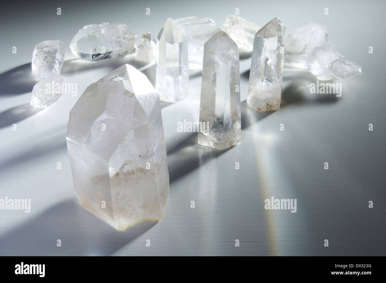 Different sizes of transparent quartz crystal together Stock Photo - Alamy