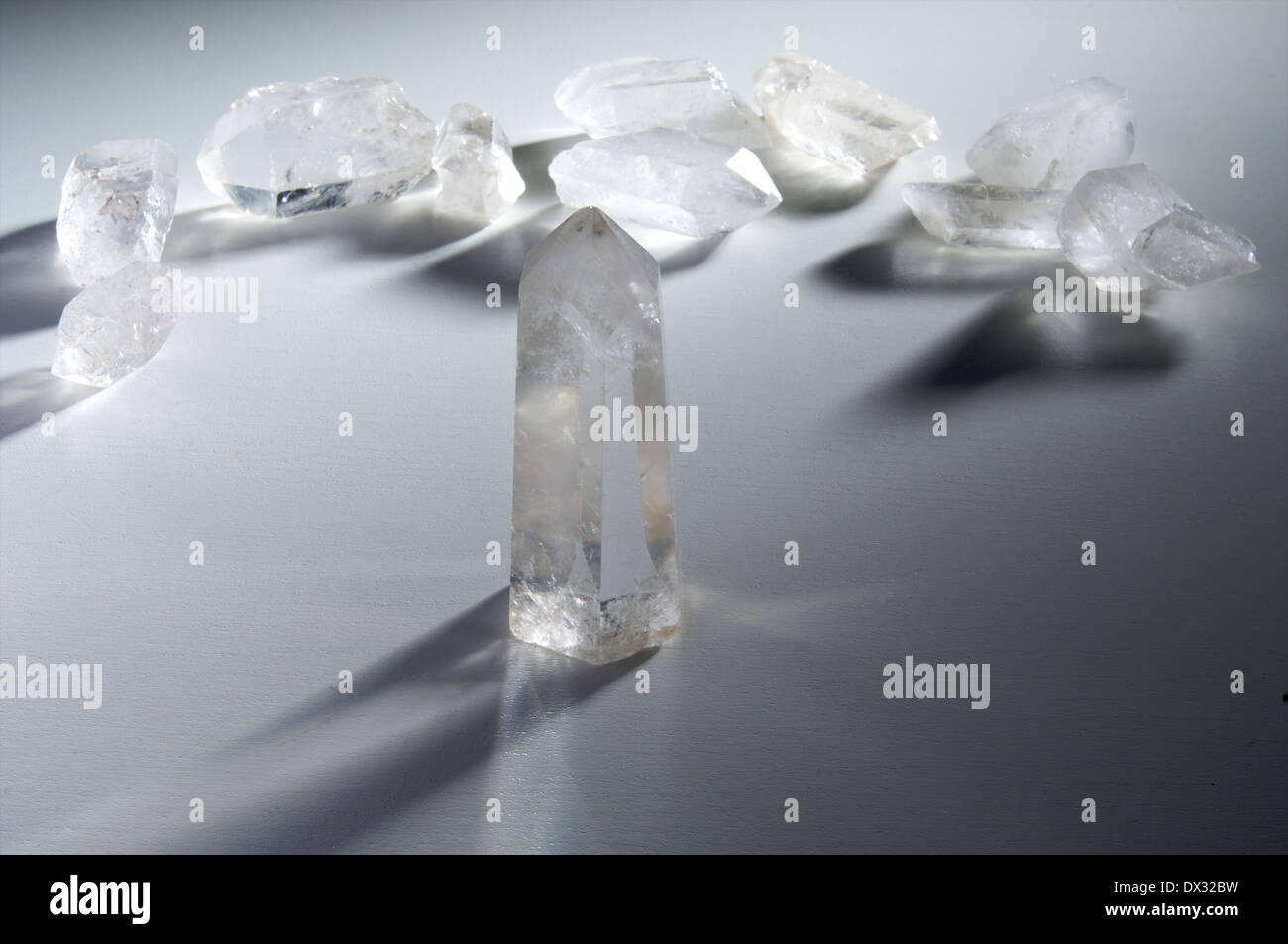 Different sizes of transparent quartz crystal together Stock Photo - Alamy