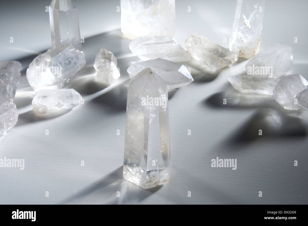 Different sizes of transparent quartz crystal together Stock Photo - Alamy