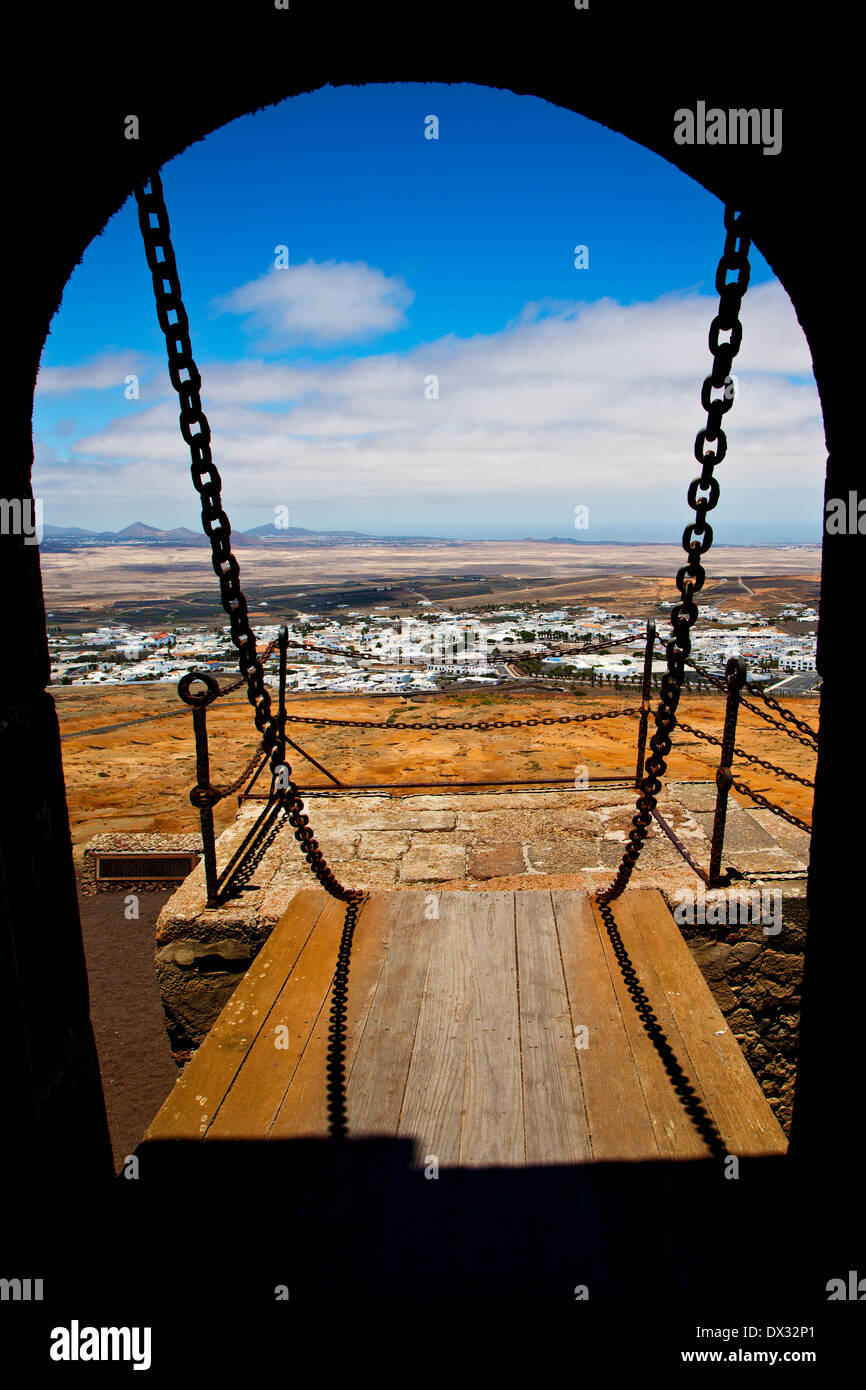 drawbridge lanzarote spain the old wall castle sentry tower and door in ...