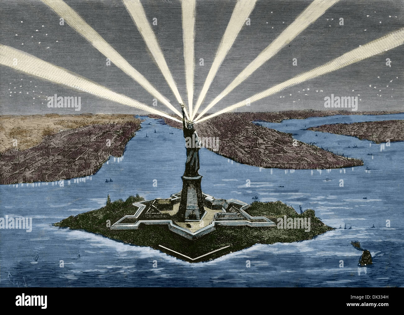 United States. Manhattan. New York. Statue of Liberty. Engraving ...