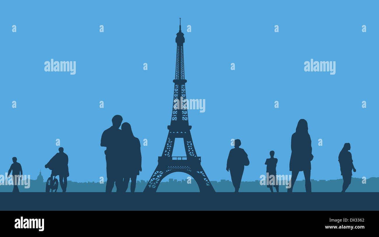 Paris. The Eiffel Tower on a blue background Stock Photo - Alamy