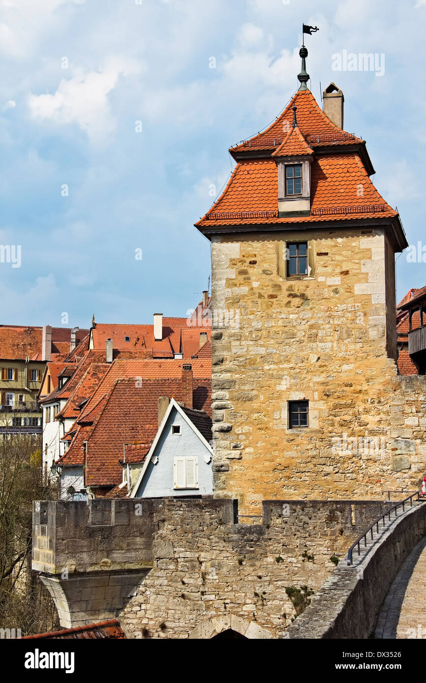 The defensive tower of medieval fortress in Rothenburg ob der Tauber ...