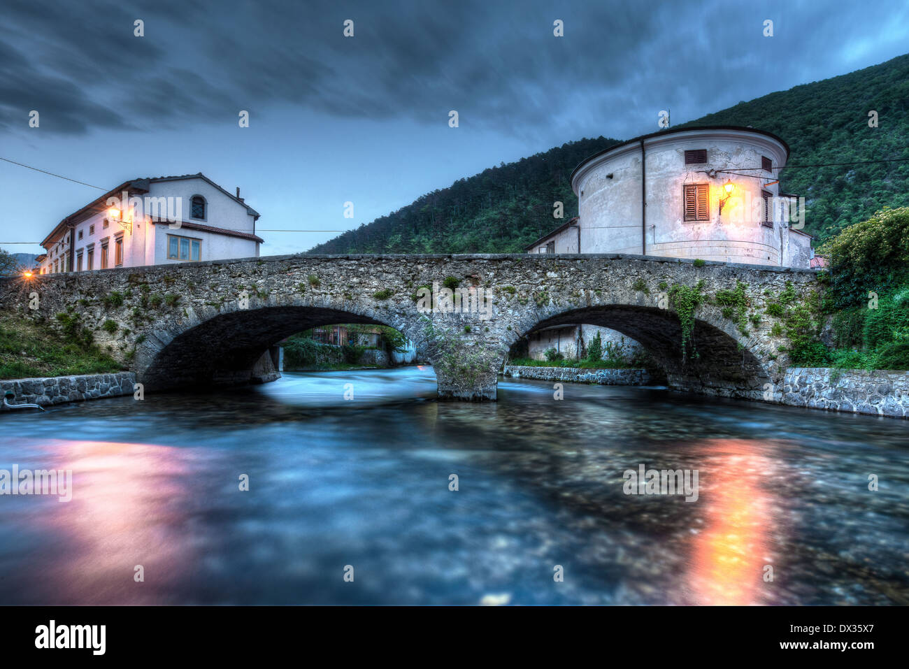 Bridge over Vipava river at dusk Stock Photo - Alamy