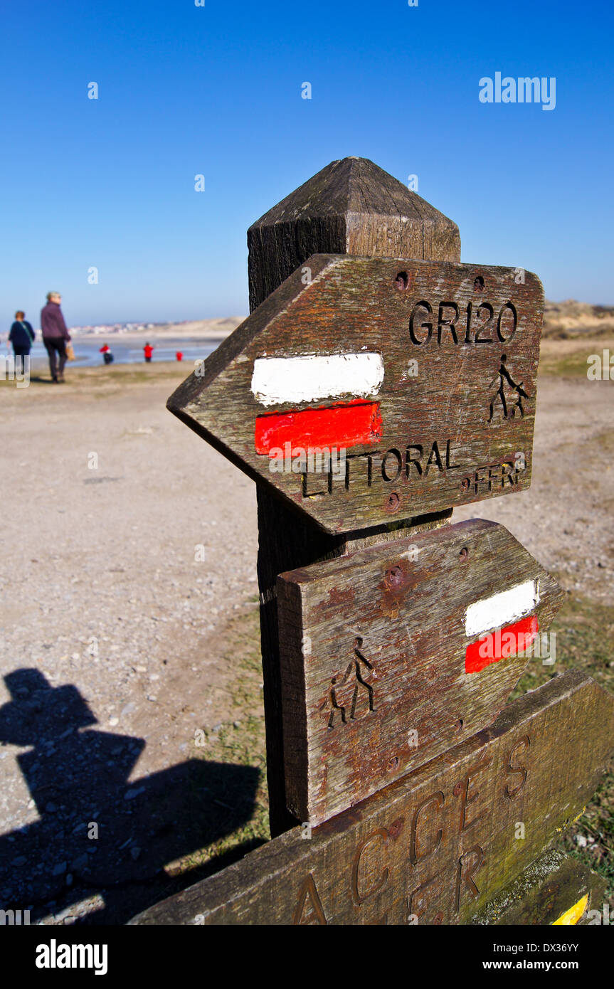 Long- distance path sign, Grande Randonnee GR120, Wimereux, Côte Opale ...
