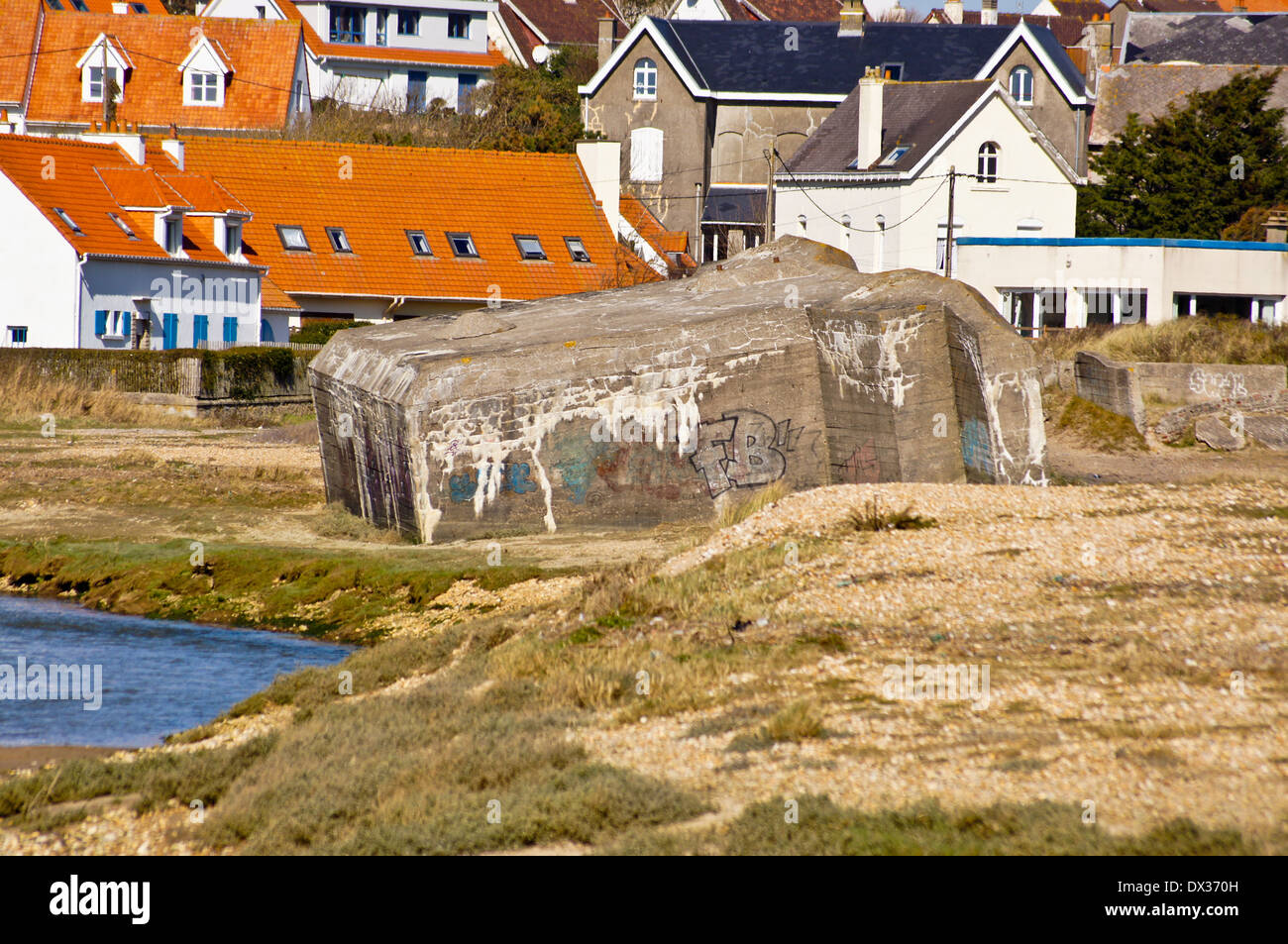 Atlantic Wall bunker on the river Slack at Ambleteuse, Wimereux, Côte ...