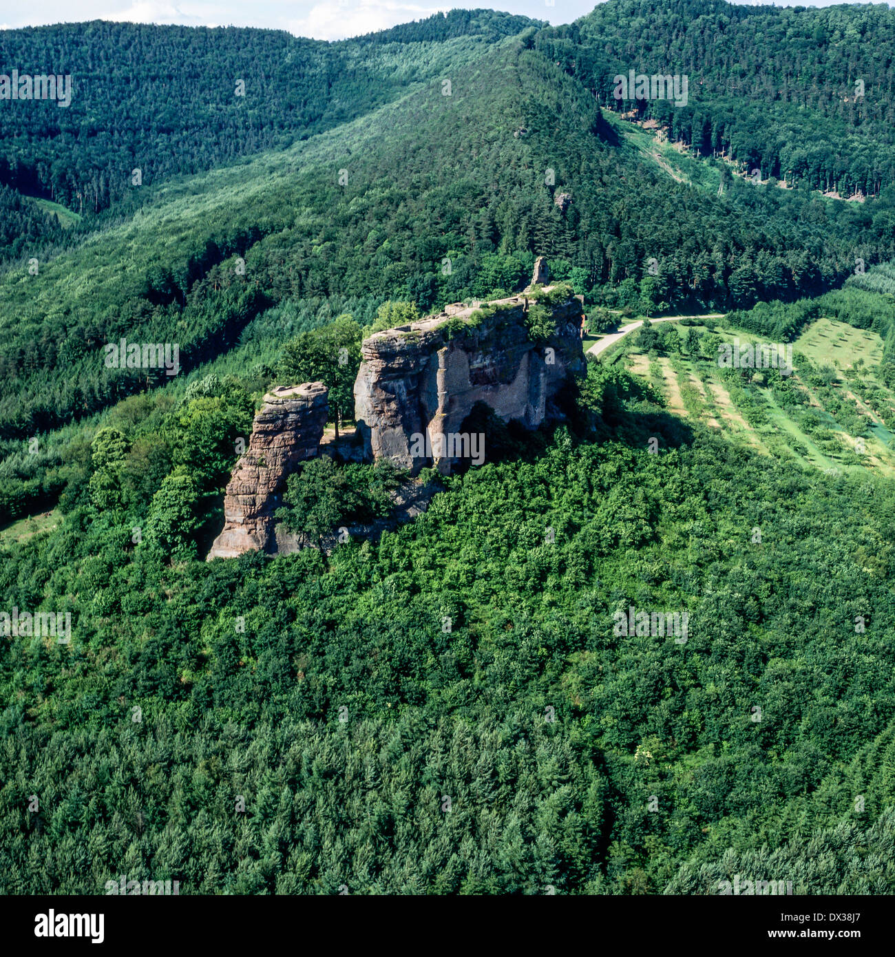Aerial of Fleckenstein castle ruins 12th Century Alsace France Stock ...