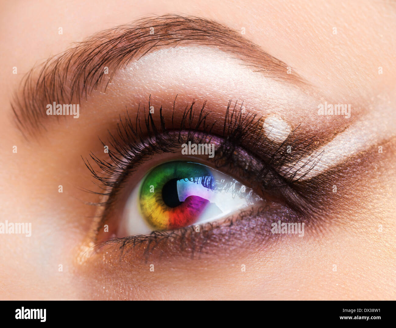 Close up Colourful human eye with makeup. Beauty and fashion Stock ...