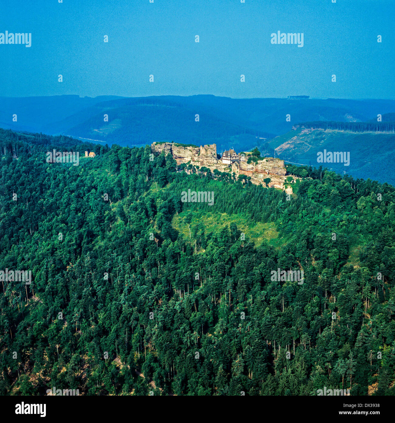 Aerial of Haut-Barr rock castle 12th Century Alsace France Stock Photo ...