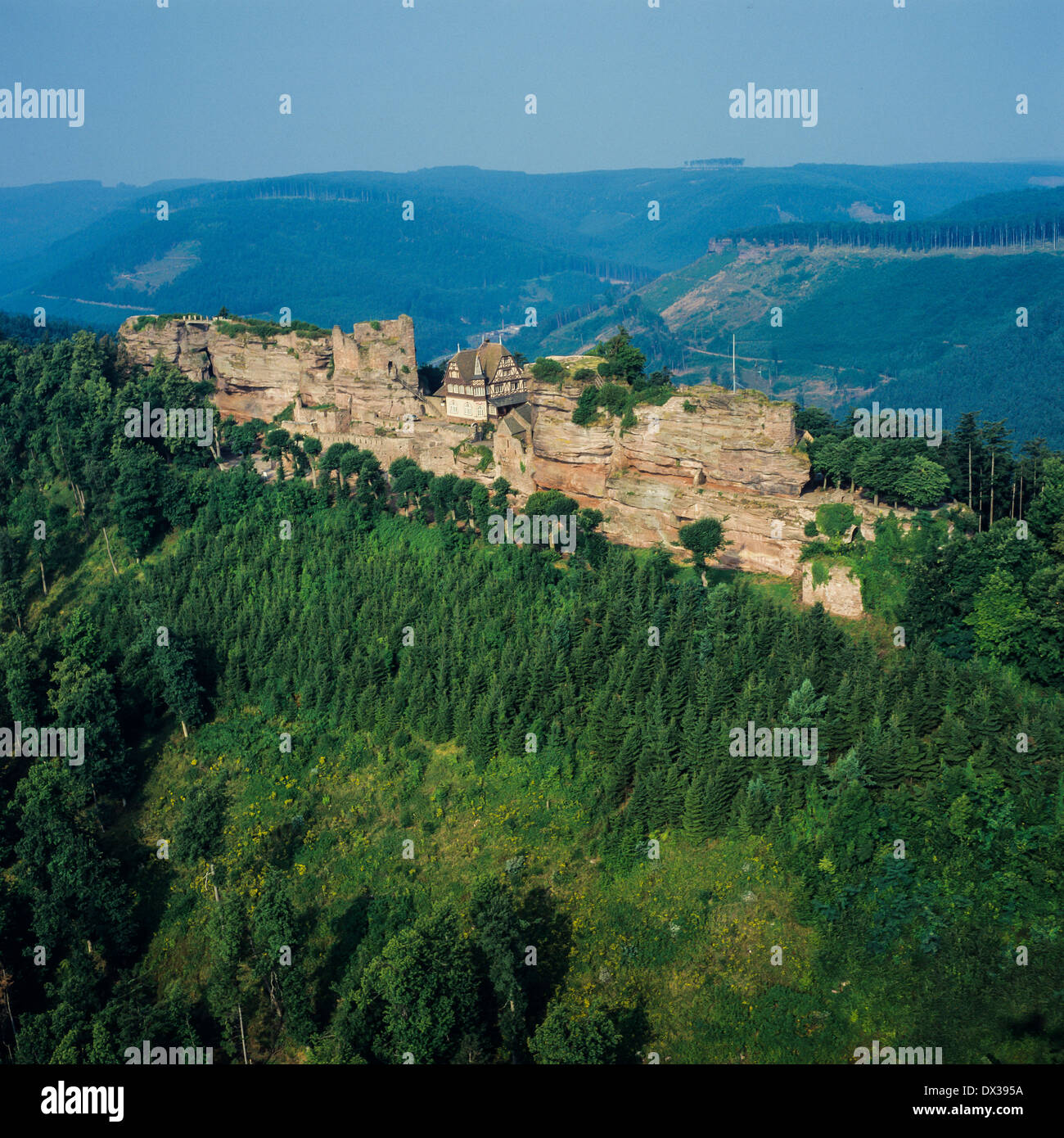 Aerial of Haut-Barr rock castle 12th Century Alsace France Europe Stock ...