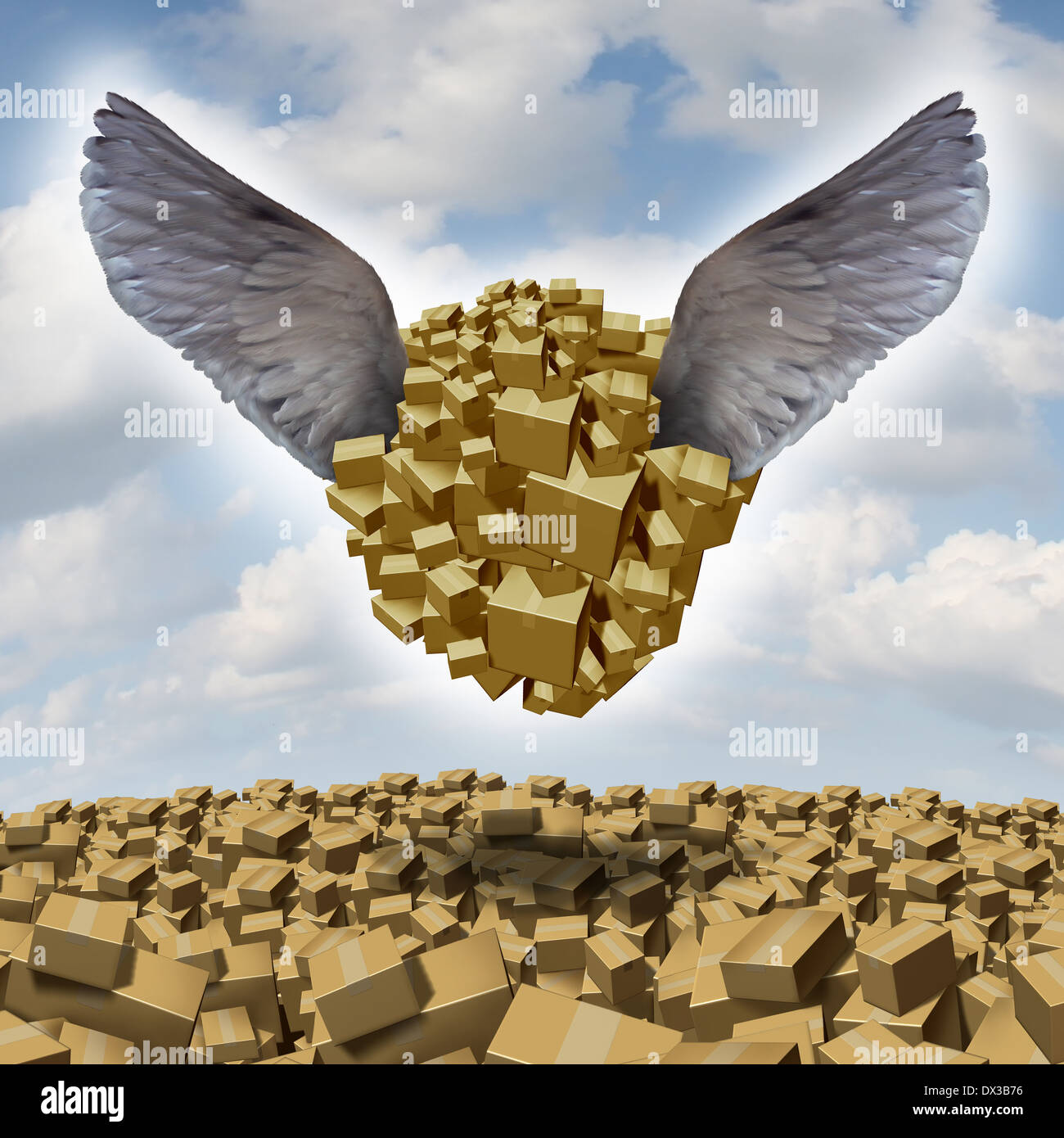 Cargo delivery concept as an air freight symbol with a group of ...