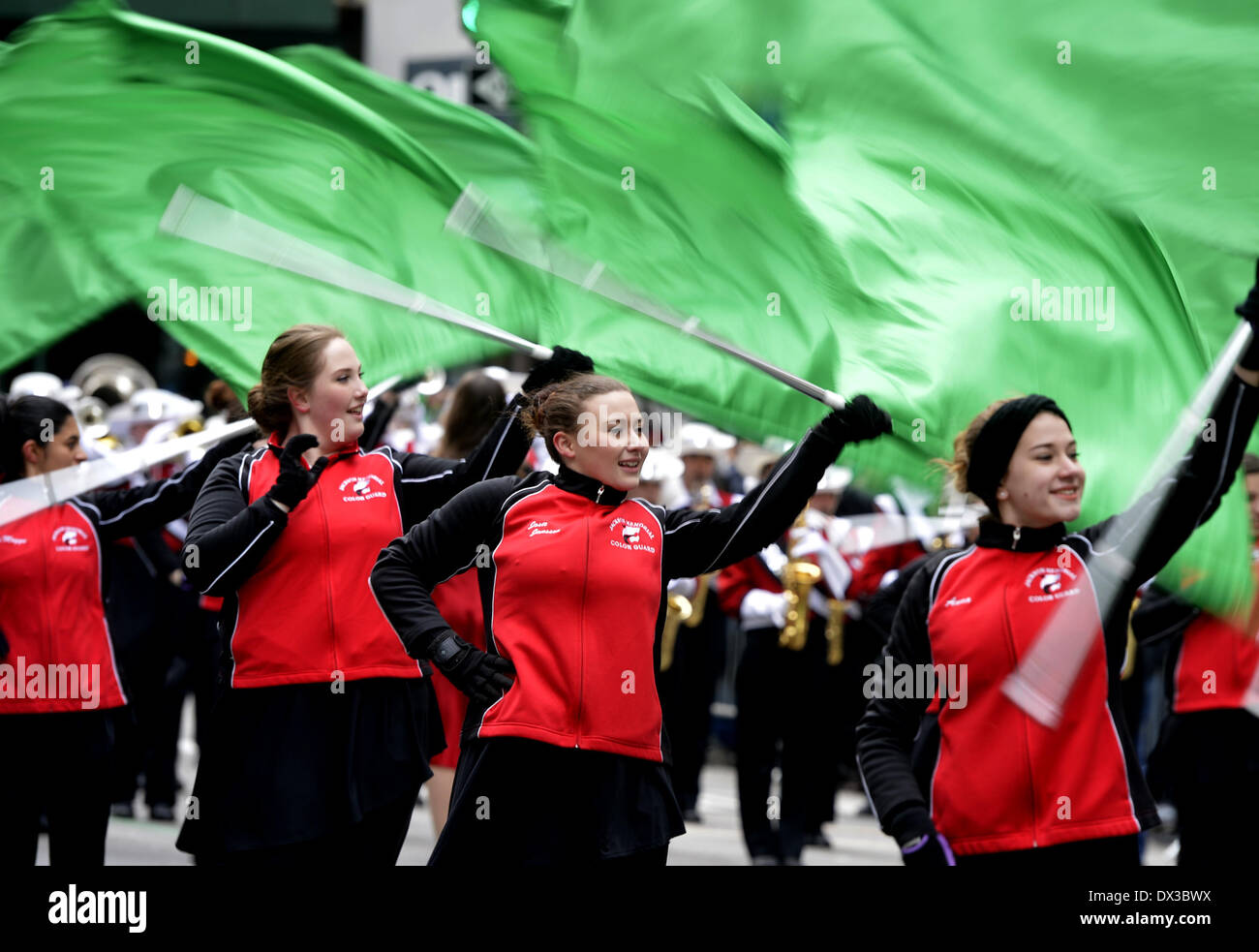 New York, USA. 17th Mar, 2014. Parade participants march along the 5th ...