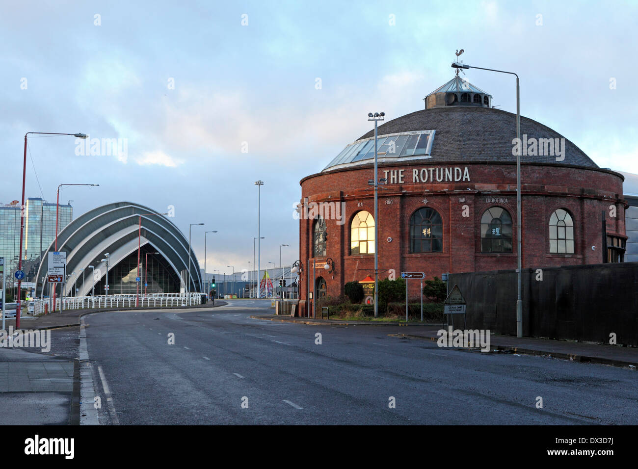 The Clyde Auditorium (Armadillo) and brick Rotunda in Glasgow, Scotland ...
