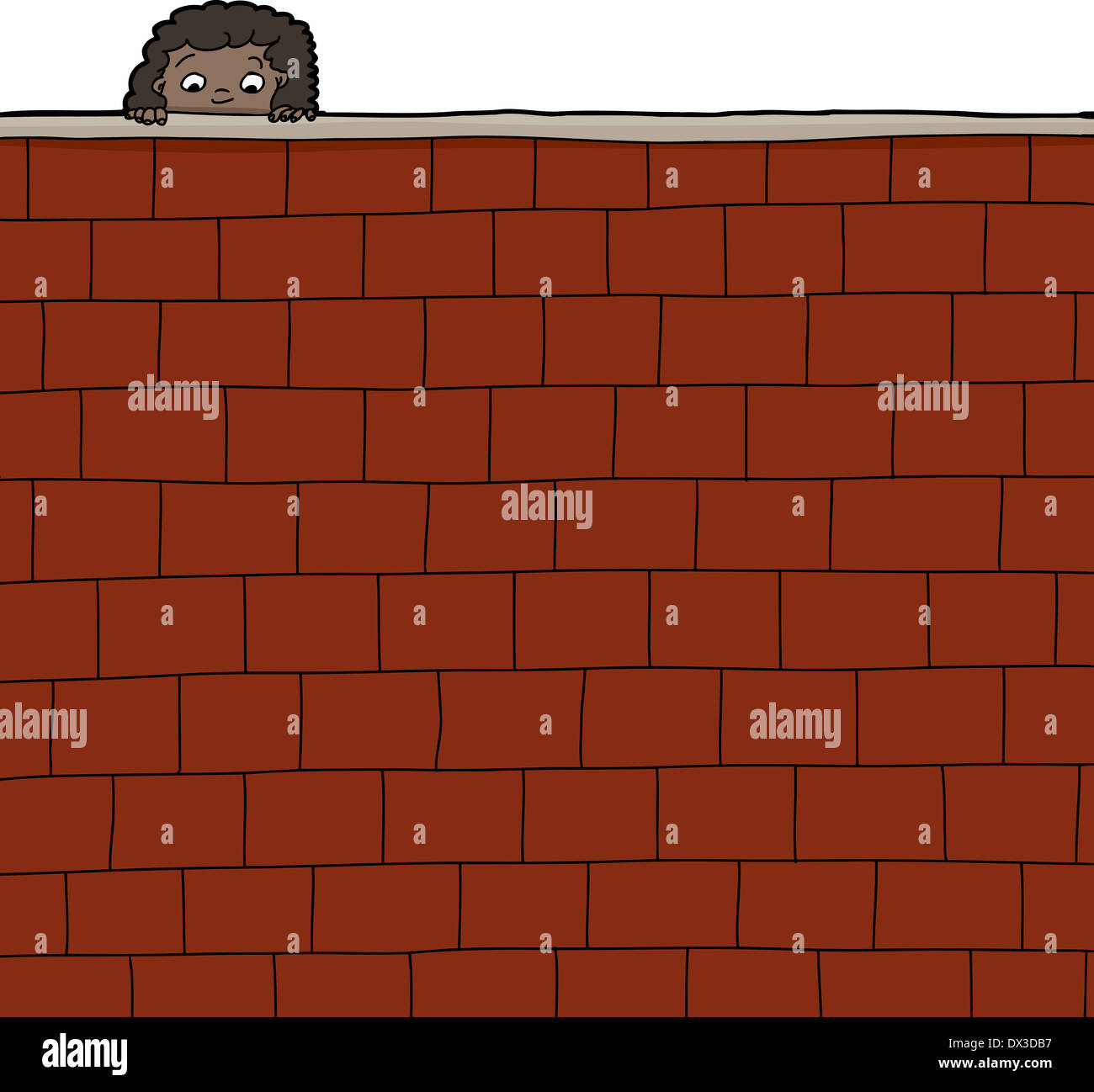 Cute female child looking over brick wall Stock Photo - Alamy