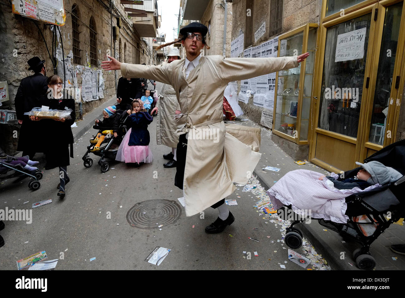Drunk Ultra-Orthodox Jew dance in the street on the Jewish holiday of ...