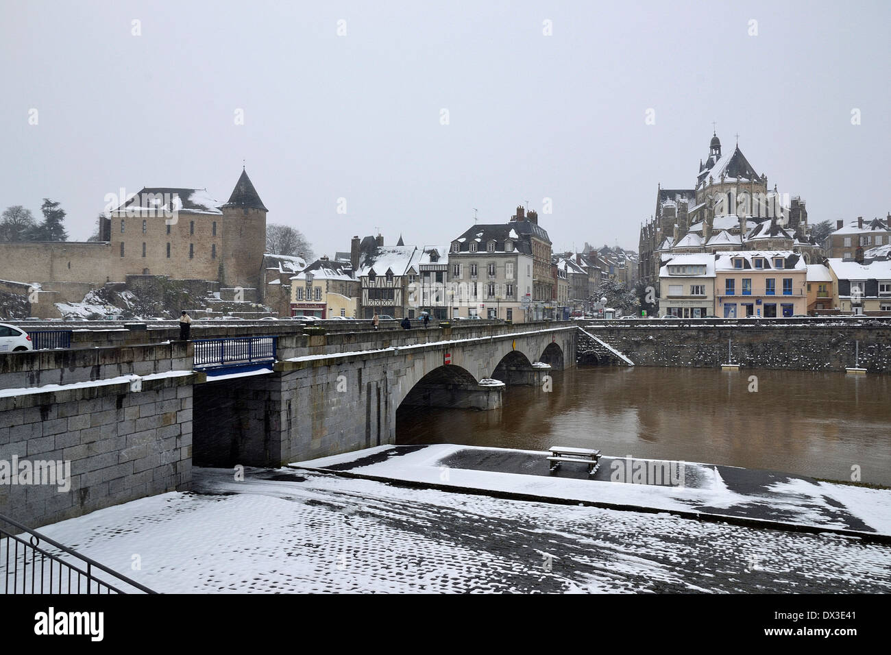 City of Mayenne, the castle and the basilica 'Notre Dame des Prières ...