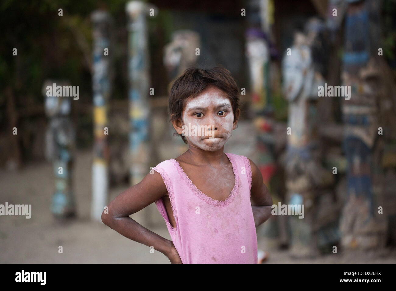Ko Surin, Thailand. 28th Feb, 2014. A young Moken boy with his face ...
