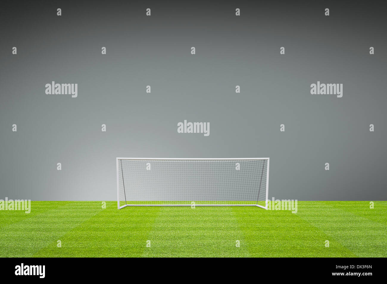 football concept showing empty football pitch and football goal posts ...