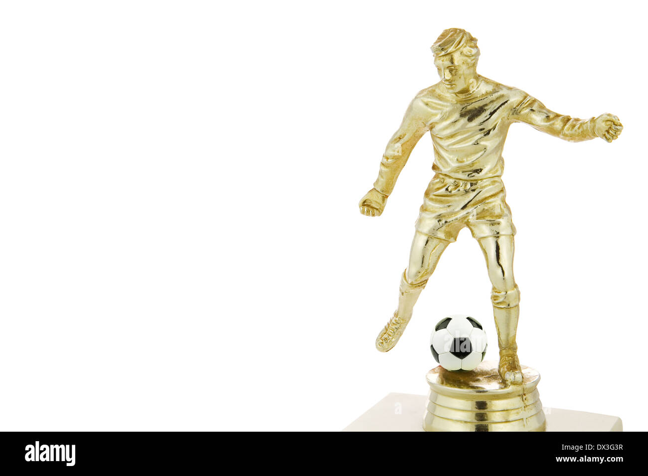 Close up shot of a gold plastic football player trophy with real ...