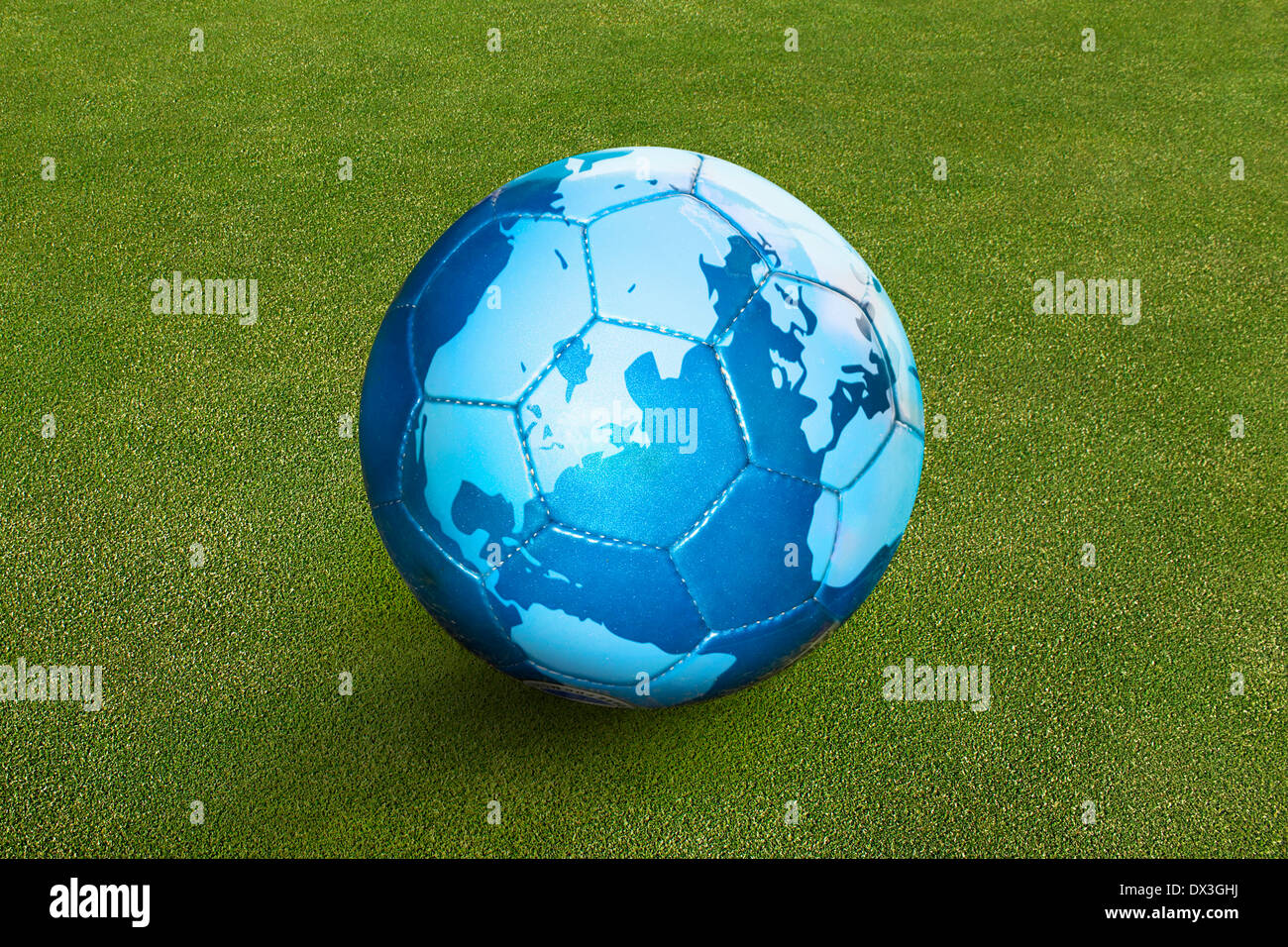 Map of the globe on a blue leather football Stock Photo - Alamy