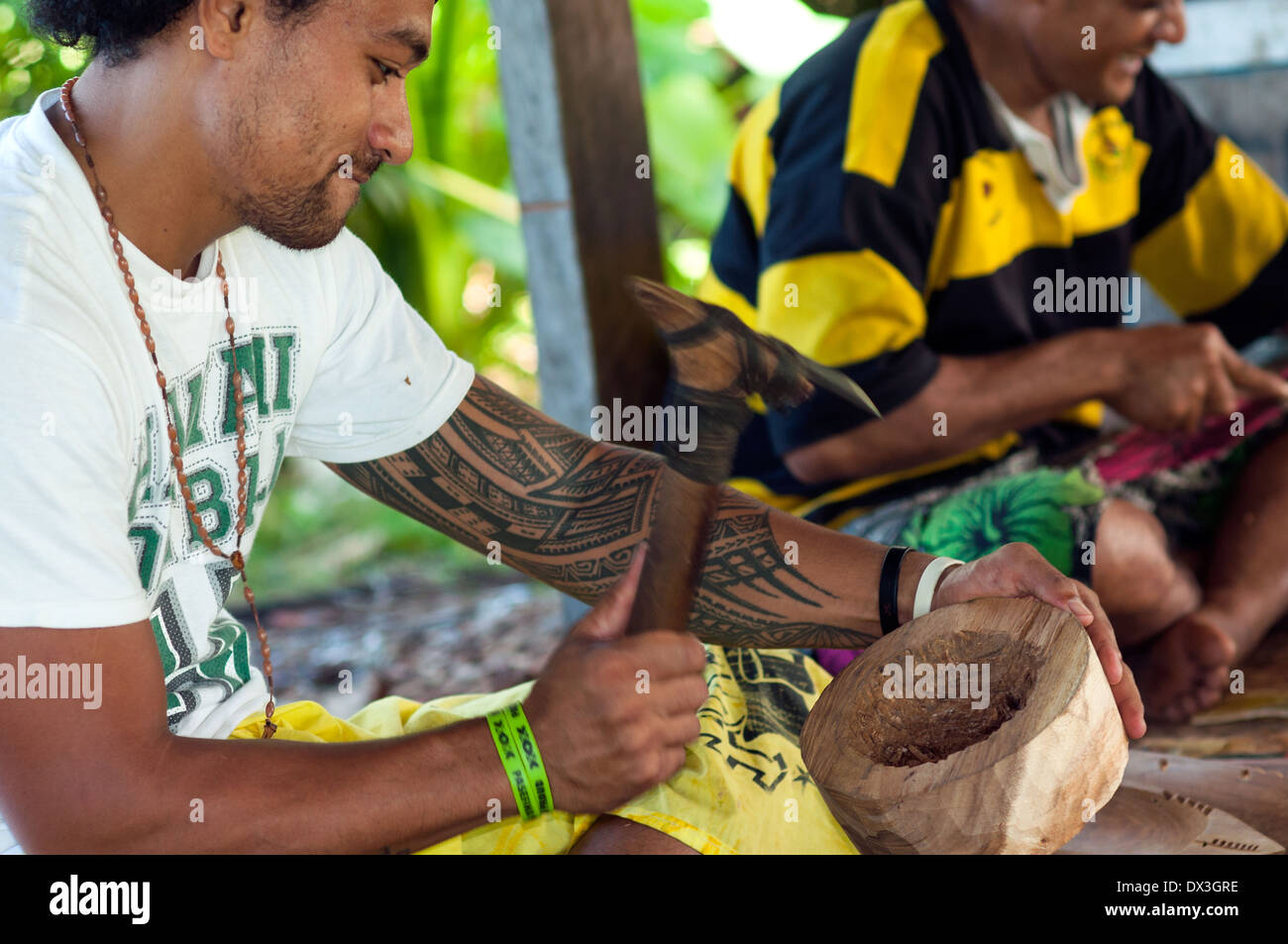 wood carving at Samoa Cultural Village, town Center, Apia, Samoa Stock ...