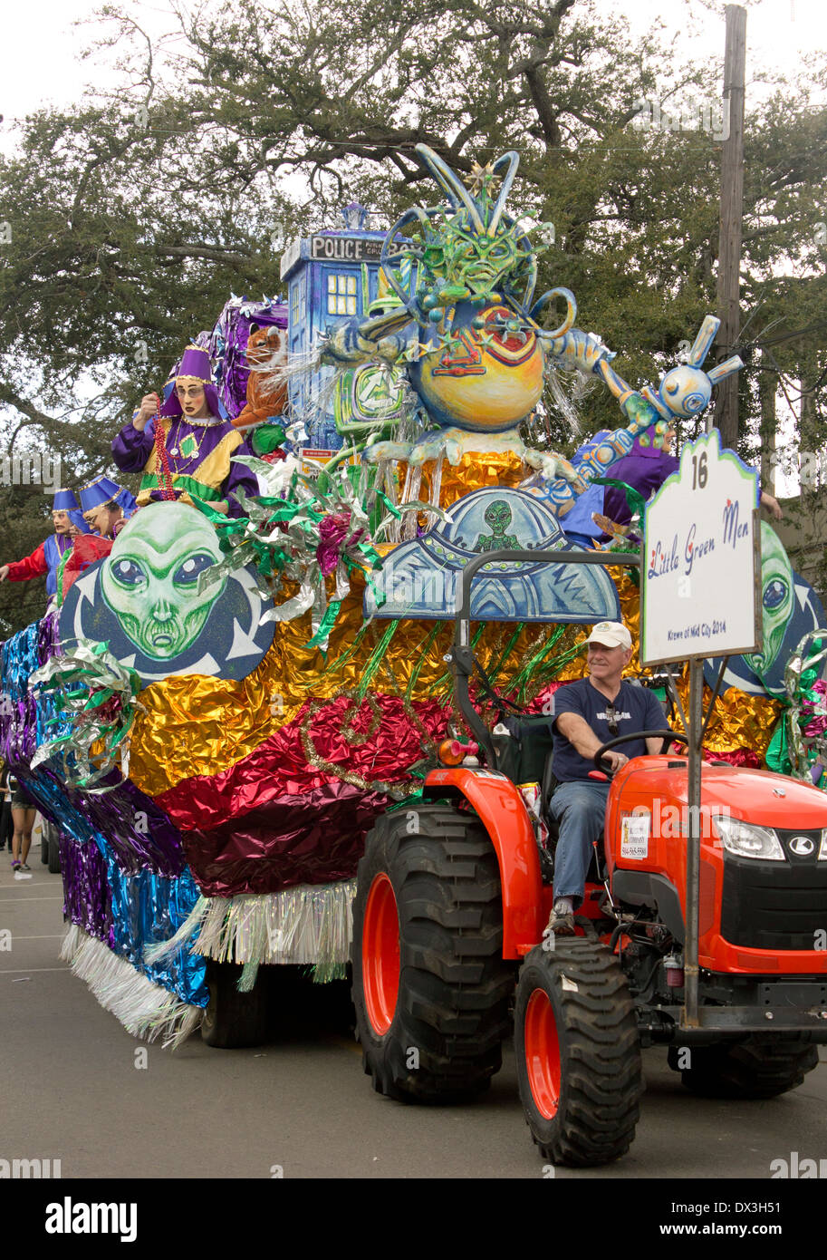 Mardi Gras float with an aliens theme in Uptown New Orleans Stock Photo ...