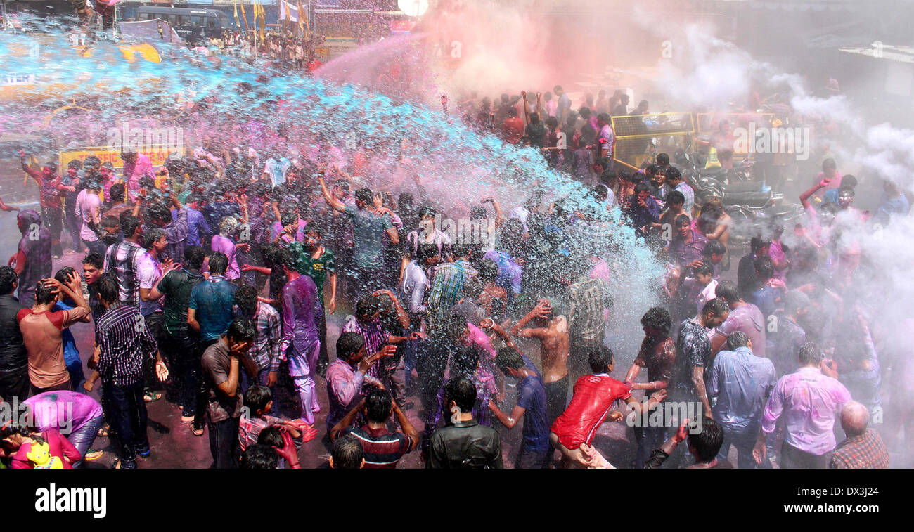 Bhopal, India. 17th Mar, 2014. People celebrate the Holi festival in ...