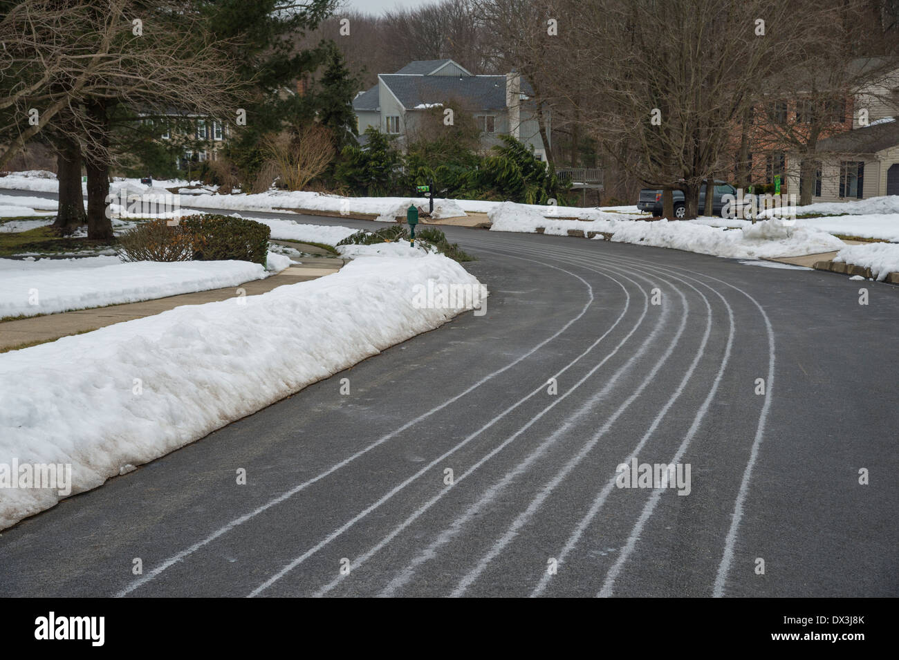 Salt Brine On Road In Preparation For Approaching Winter Snow Storm ...