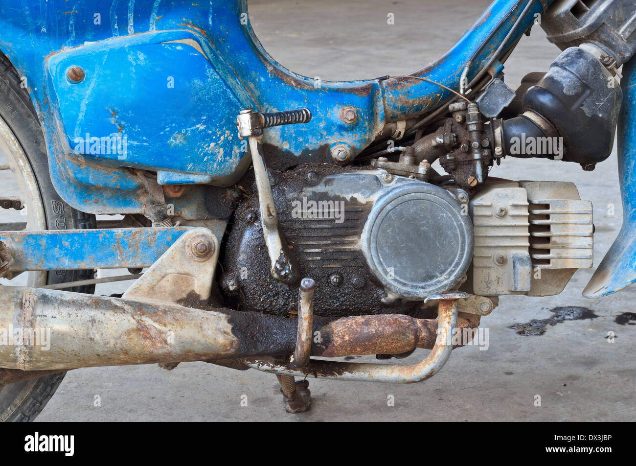 Dirty Motorcycle engine Machine blue Stock Photo - Alamy