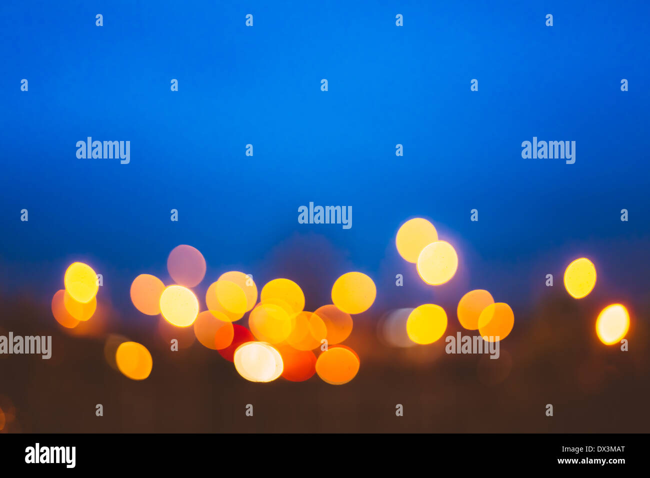 Defocused blue bokeh urban city background effect. Design backdrop ...