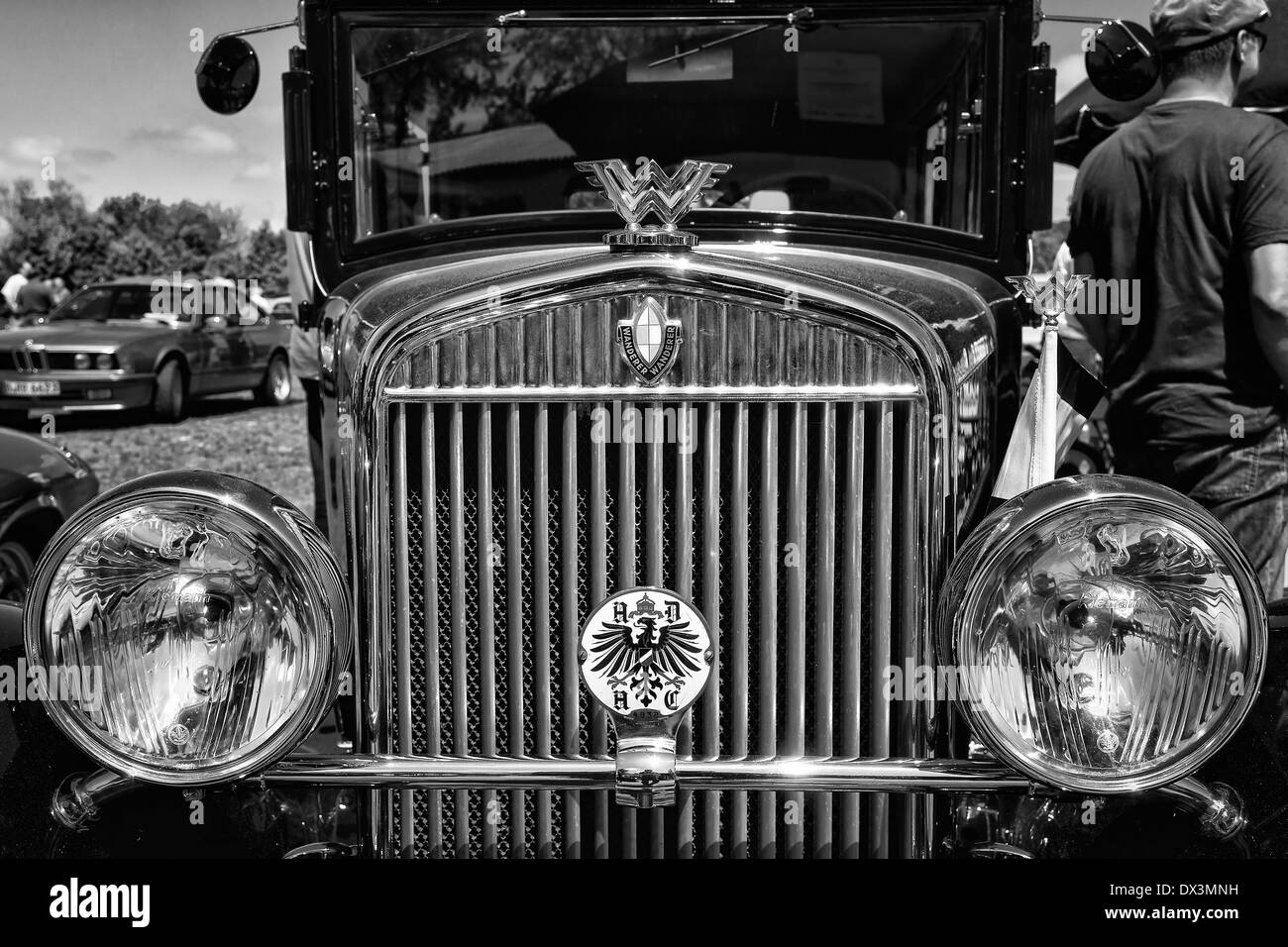 Detail of the front of the car Wanderer, (black and white Stock Photo ...