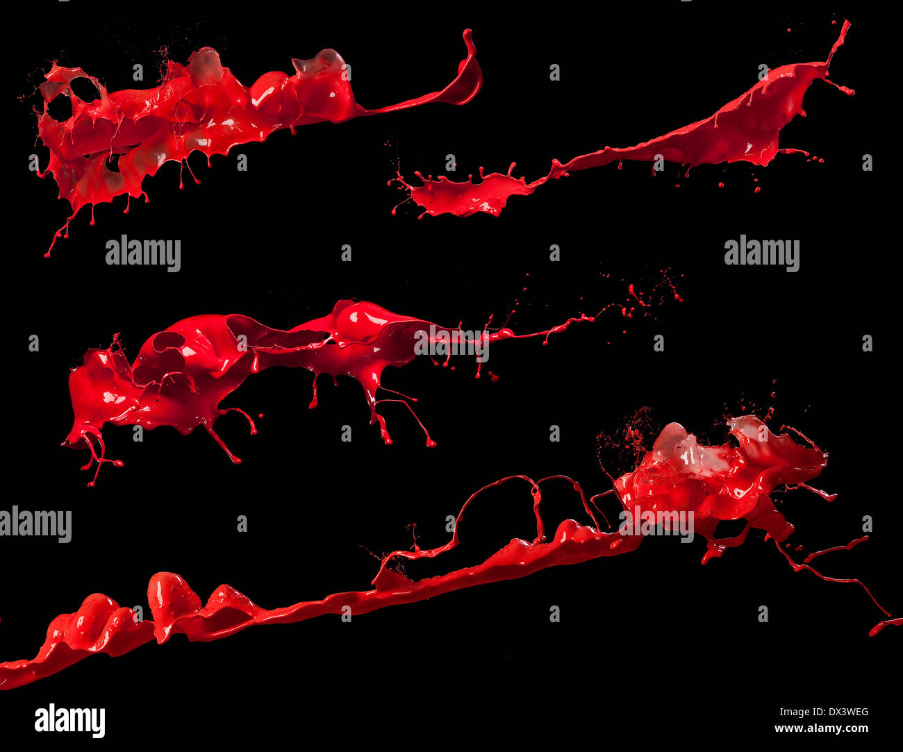 red liquid splash collection isolated on black background Stock Photo ...