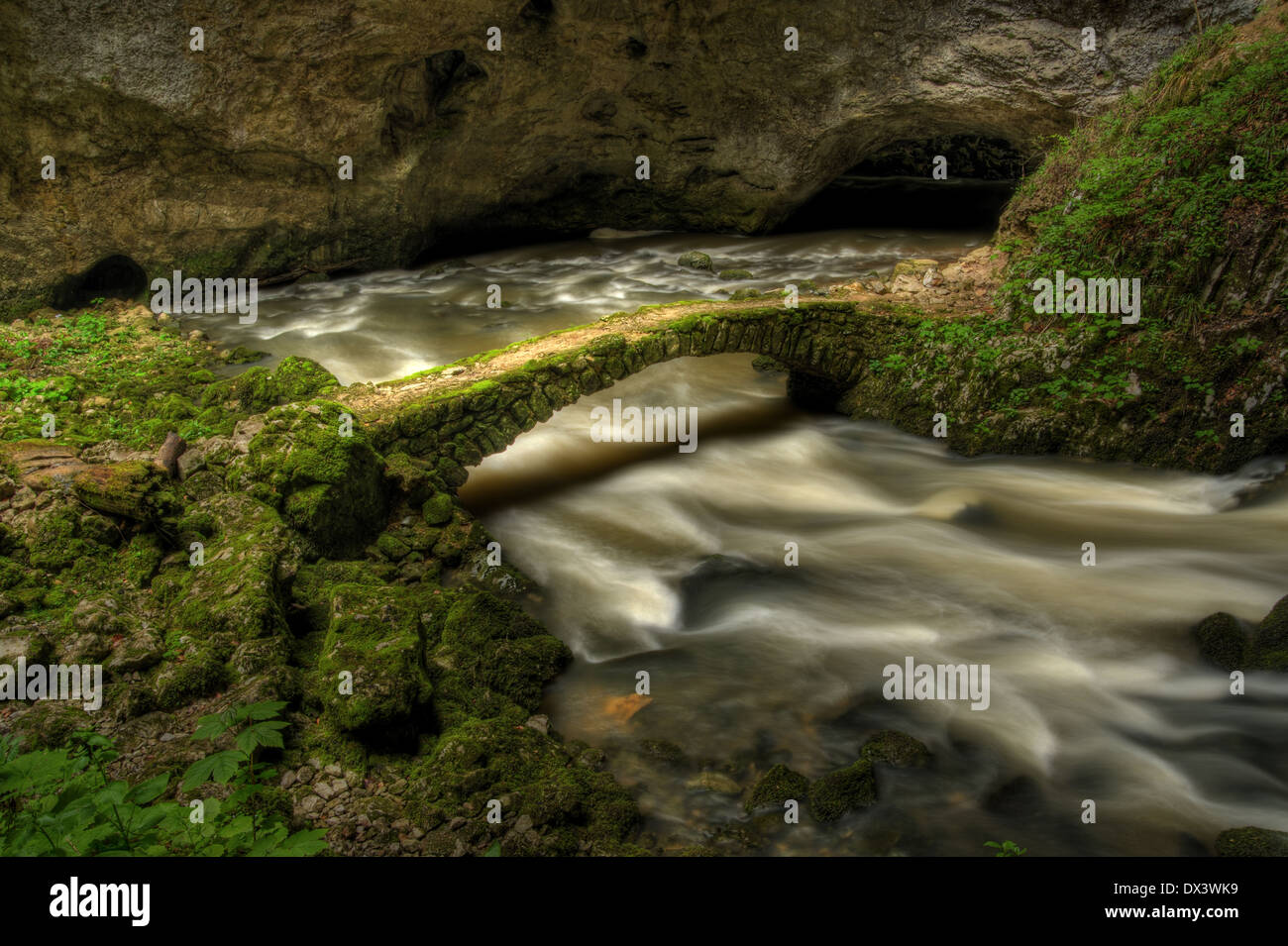 River flow through a cave on slovenian carst Stock Photo - Alamy